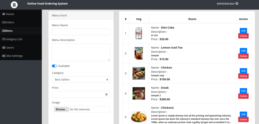 Online Food Ordering System Using PHP/MySQL | Campcodes