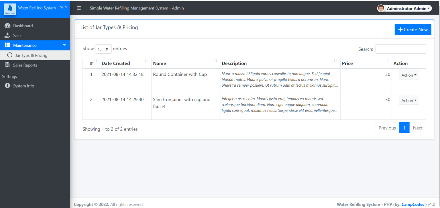 Water Refilling Station POS System In PHP MySQL Free Download Source Code | Campcodes
