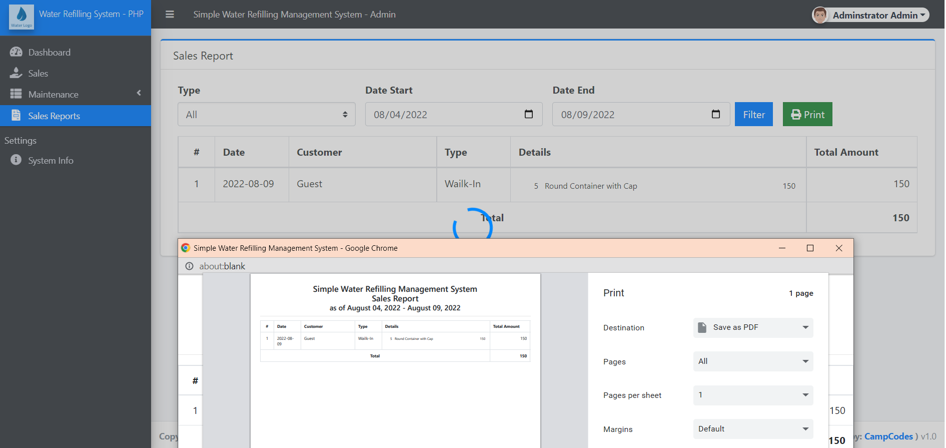 Water Refilling Station POS System In PHP MySQL Free Download Source Code | Campcodes