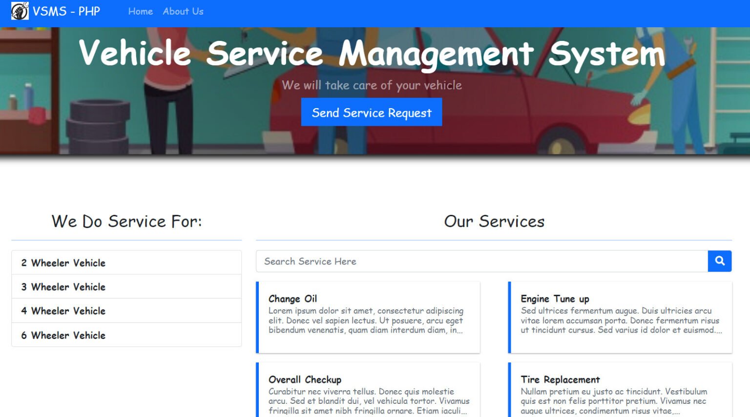 Vehicle Service Management System In PHP MySQL Free Download Source Code | Campcodes